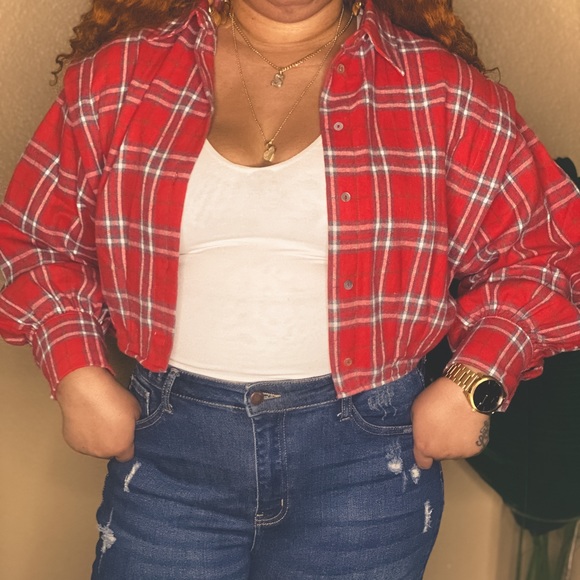 Tops | Plaid Cropped Flannel Shirt | Poshmark